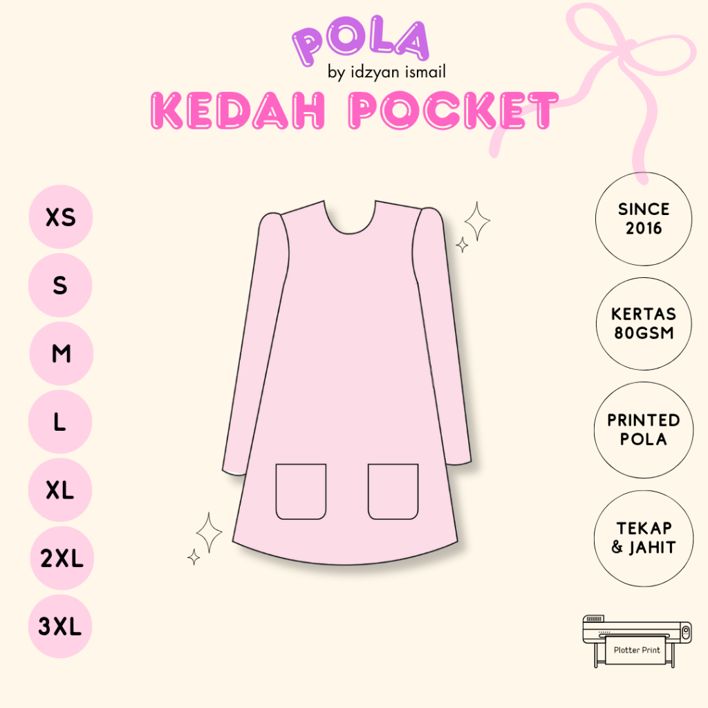 MUDAH JAHIT POLA KURUNG KEDAH POKET DEPAN POLA BAJU BLOUSE POLA BAJU ...