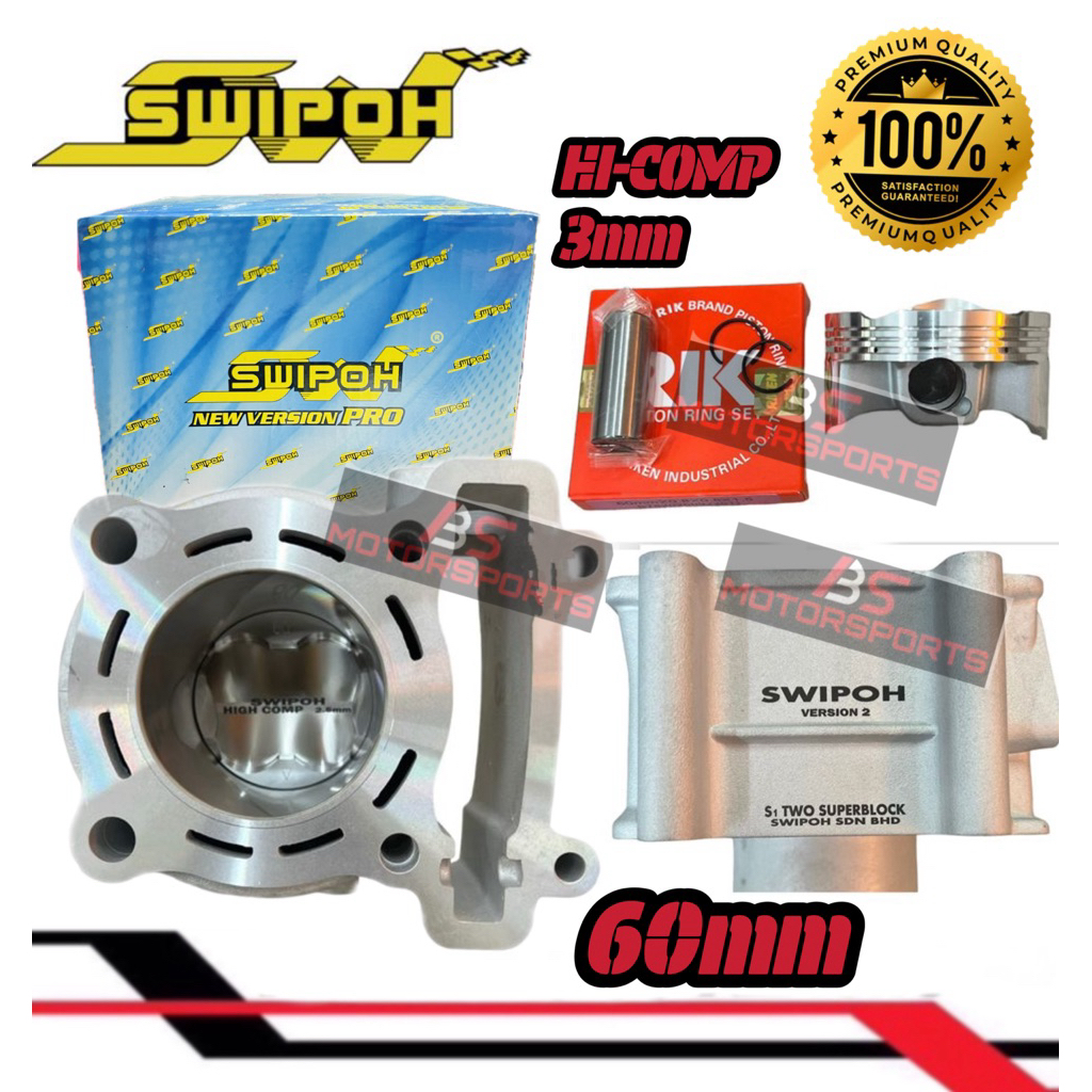 LC135 CERAMIC RACING BLOCK 60mm SWIPOH V2 HIGH COMP 3mm PISTON S1 TWO ...