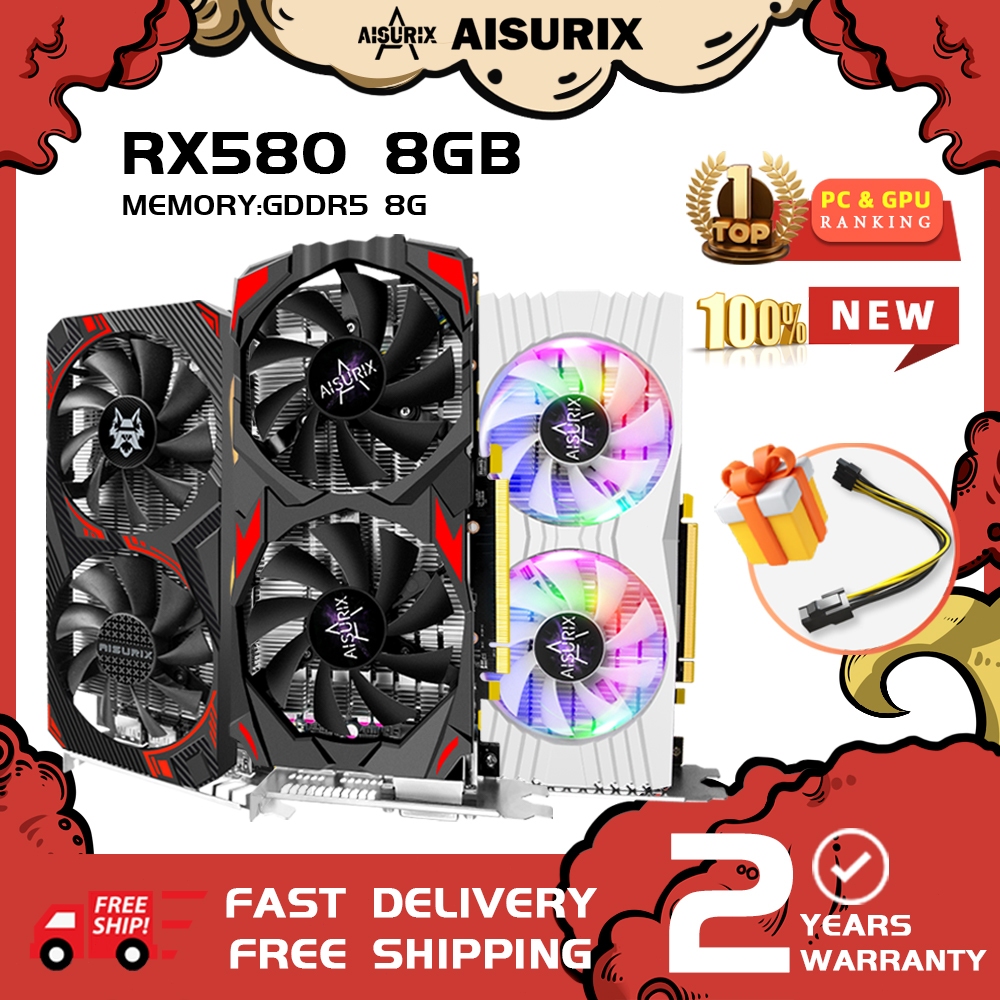 AISURIX Brand New Graphics Card RX 580 8GB AMD Radeon Computer GPU ...