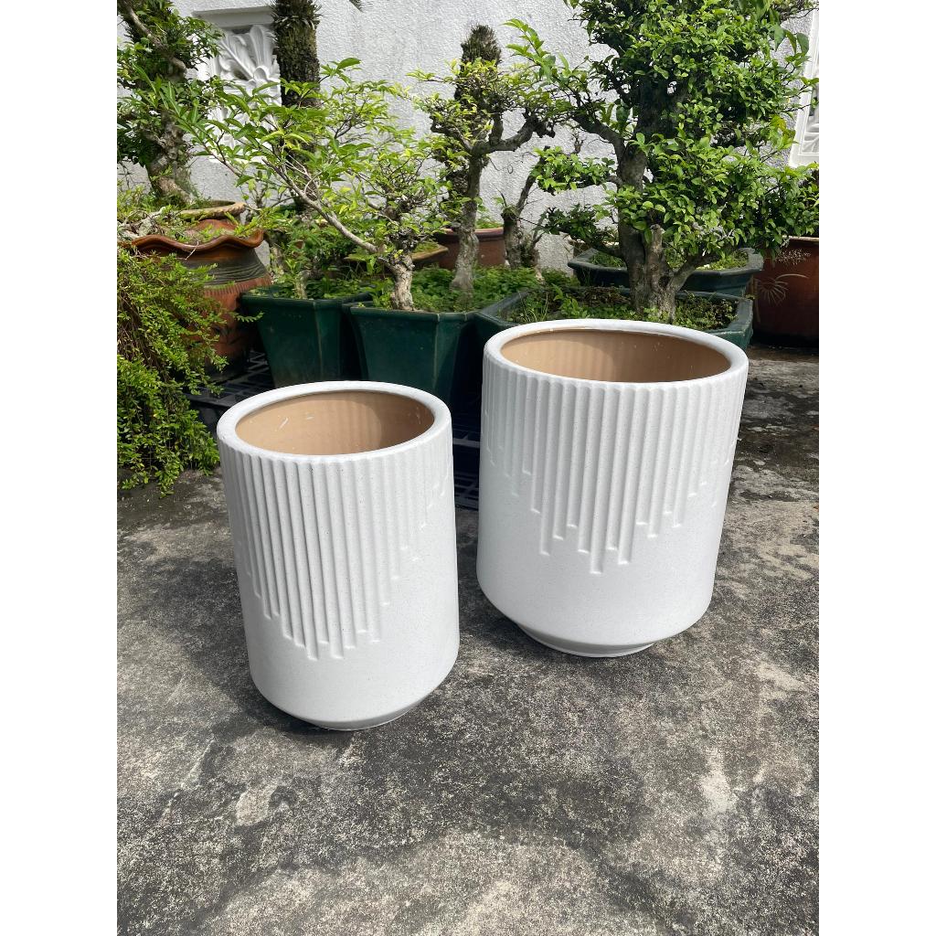 🎁QKD🎁Line Pattern White Ceramic Pot For Flower Planting / Pasu Bunga ...