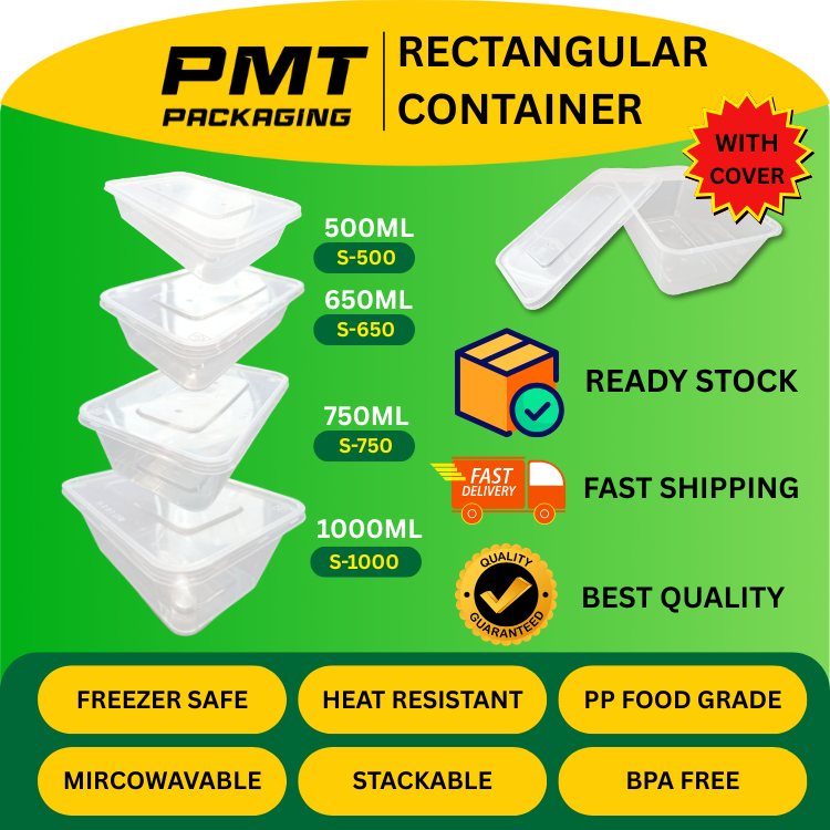Rectangular Plastic Food Container with Lids 1000ML [50 PCS] Bekas ...