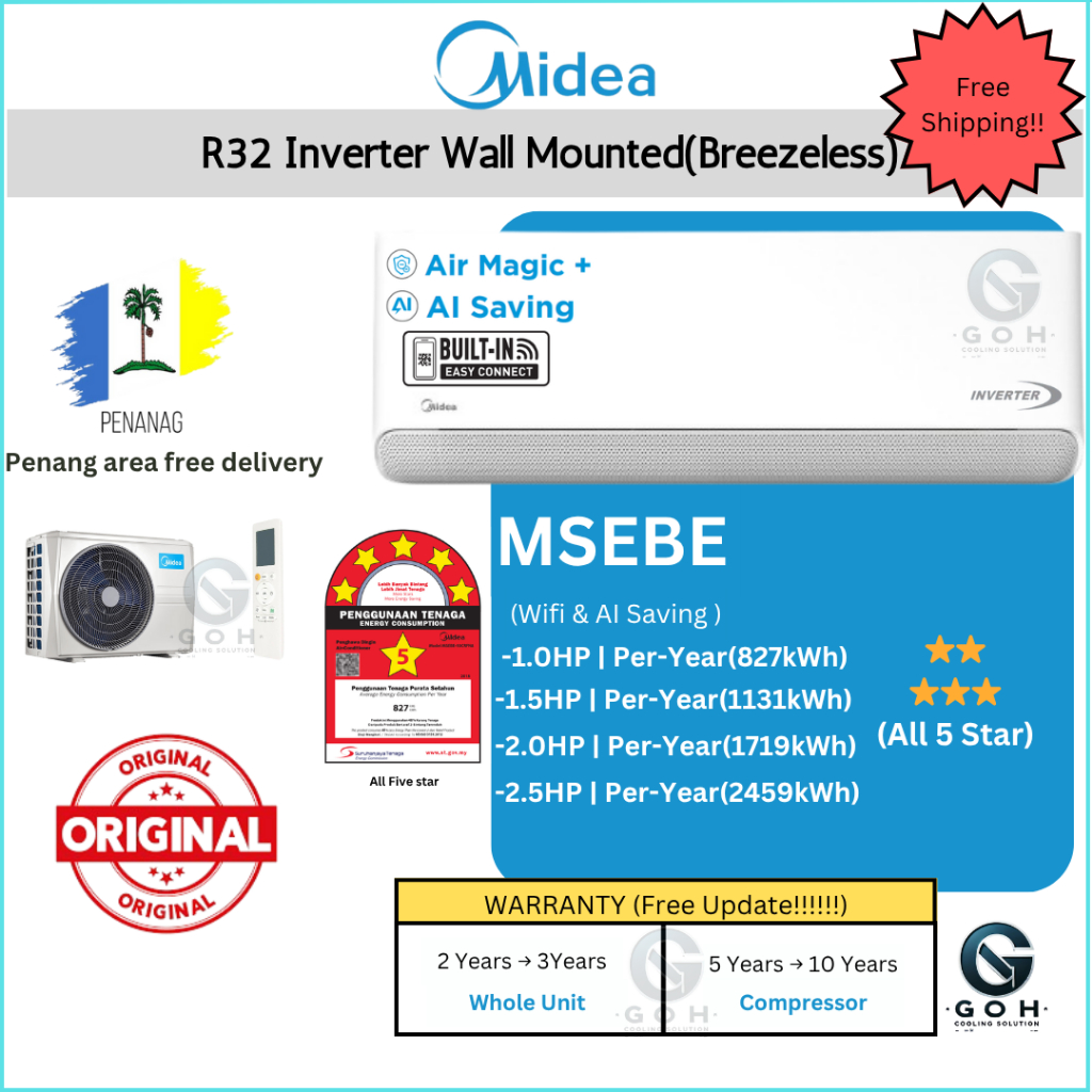 Midea R32 5-STAR BreezelessE Inverter Air-conditioner BreezelessE ...