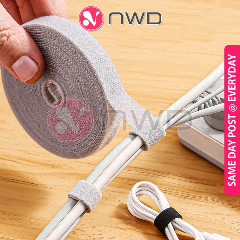 𝗧𝗜𝗗𝗬 𝗦𝗘𝗧𝗨𝗣 》 5M Velcro Cable Ties Tape Loop Cord Wire Strap Organizer ...