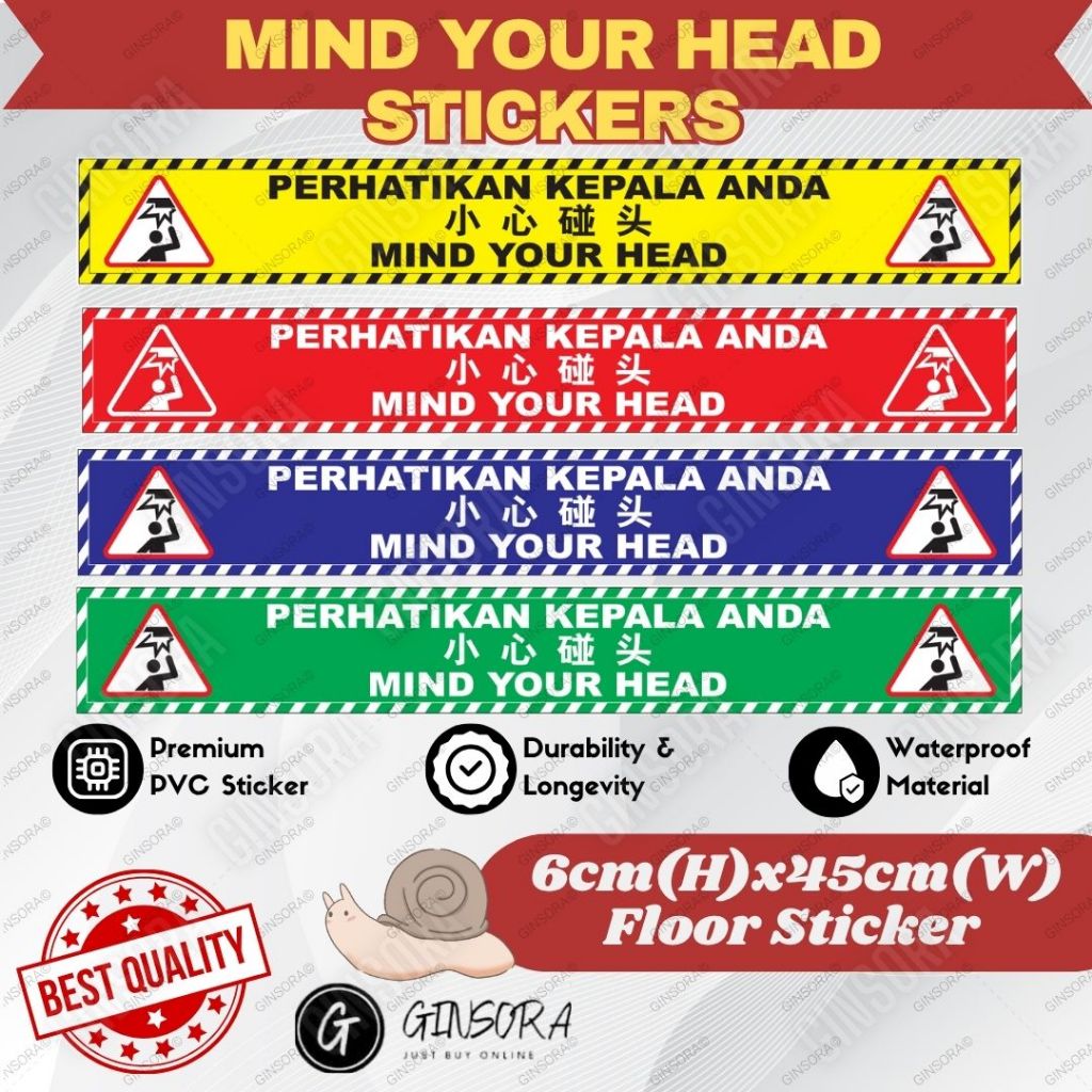 【PERHATIKAN KEPALA ANDA STIKER】MIND YOUR HEAD FLOOR NOTICE PVC VINYL ...