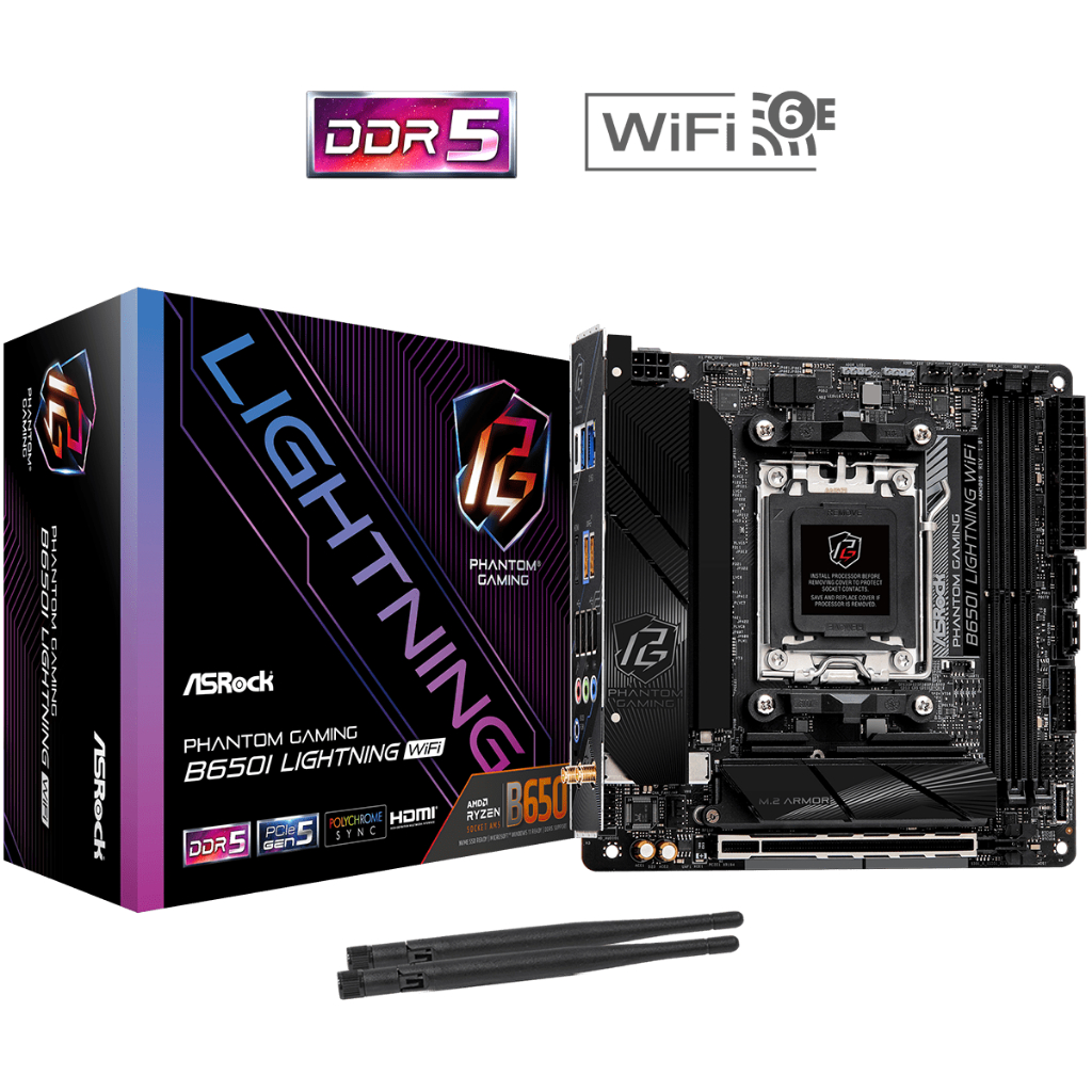 ASRock Phantom Gaming B650I Lightning WiFi AMD AM5 Mini-ITX Motherboard ...