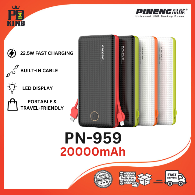 Pineng PN-959 20,000mAh Power Bank with Built-In Dual Cables and Multi ...