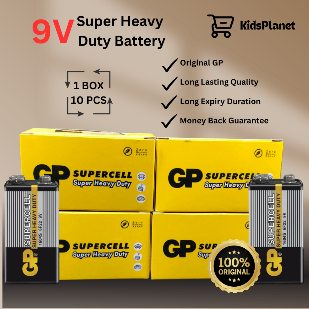 GP Supercell Heavy Duty Long Lasting Durable Original 9V Square Battery ...