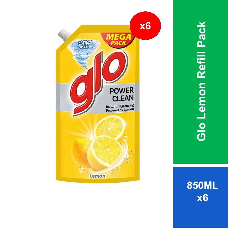 [Bundle of 6] Glo Active Foam Lemon Dishwashing Liquid 850ml Refill ...