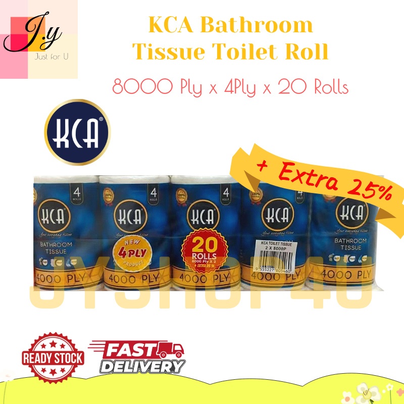 (FREE SHIPPING NO SBH/SRW) [100% Pure Pulp] KCA Bathroom Tissue Toilet Roll 8000 Ply x 4Ply x 20 ...