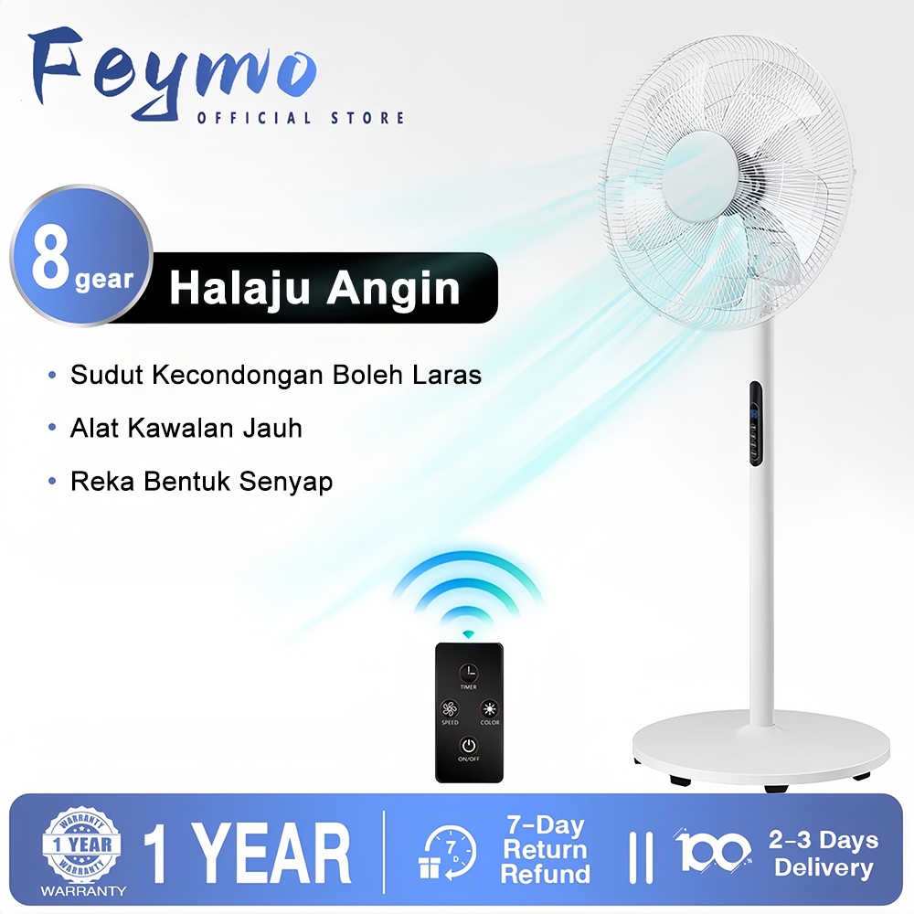 Feymo Stand Fan Remote Control Timing Kipas Berdiri Strong Wind 16 inch Stand Fan Home Office ...