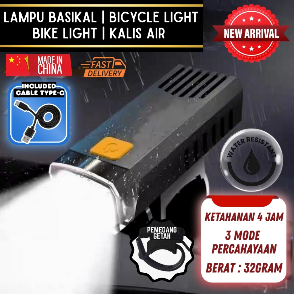 Lampu Basikal LED | Kalis Air | 3 Mod Pencahayaan | Penghantaran Pantas ...