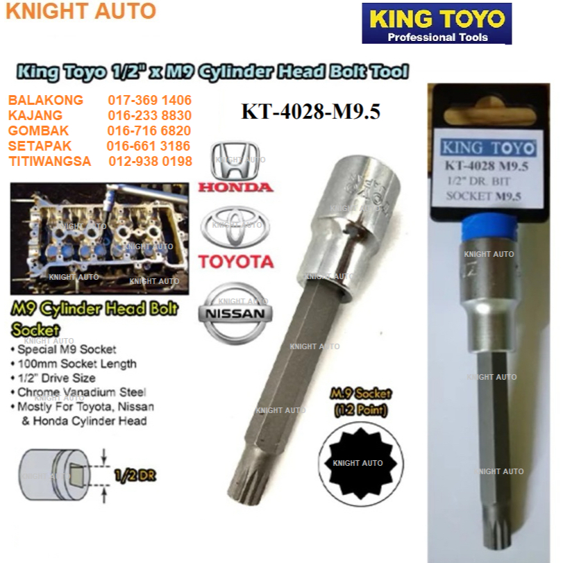 KING TOYO KT-4028-M9.5 1/2"Dr. Cylinder Head Bolt Tools ( Bit Socket ) M9.5 ID34660 Myvi alza ...