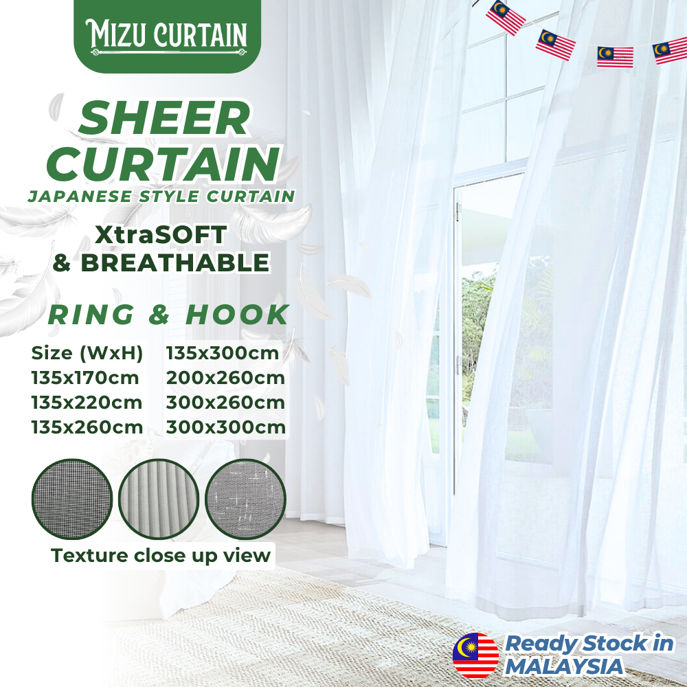 MIZU Sheer Curtain Day Curtain Daylight Langsir Sheer Putih Siap Jahit Cangkuk & Ring | Shopee ...