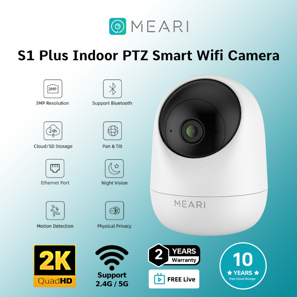 Meari S1 Plus 3MP 2K Indoor 360° PTZ Smart CCTV Camera With Lan Port 32GB SD Card | Shopee Malaysia