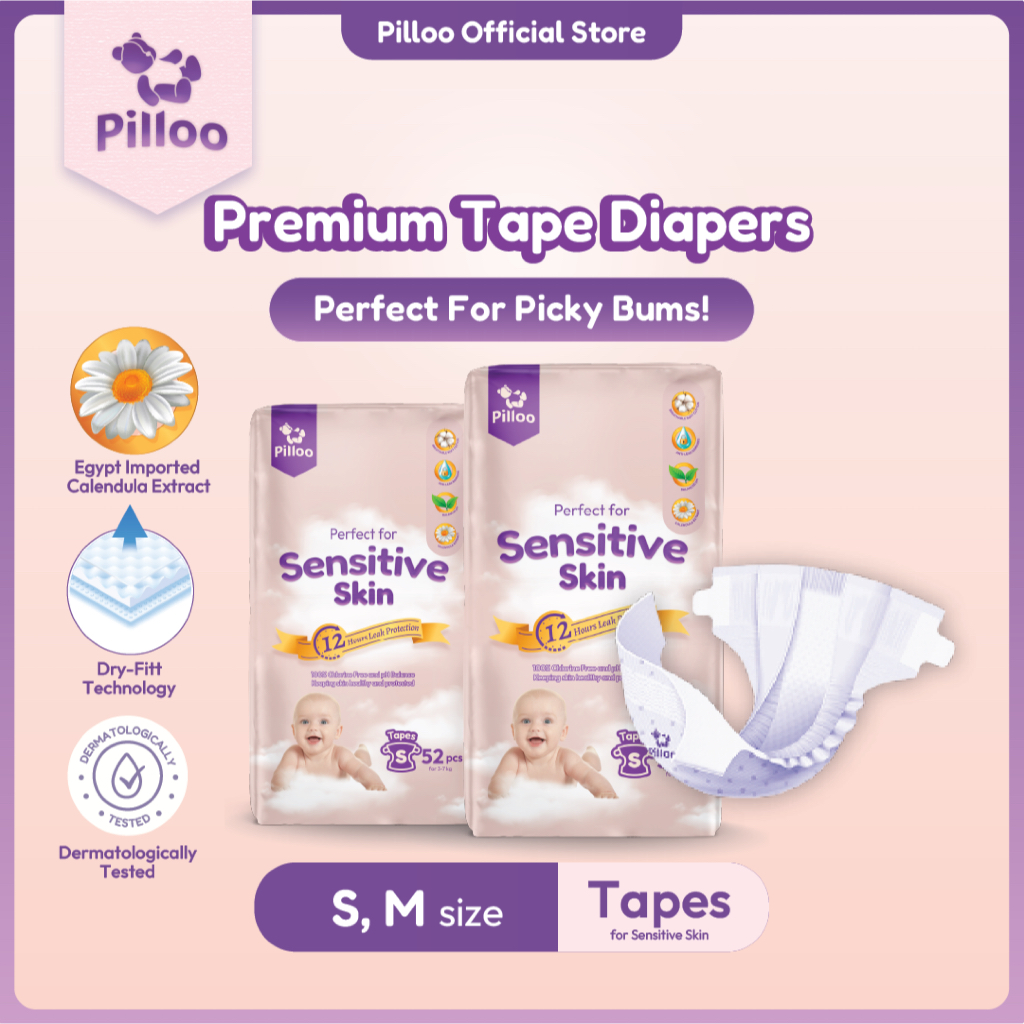 Pilloo Baby Diaper Tape Ultra-Soft Egypt Calendula Extract Instant Dry ...