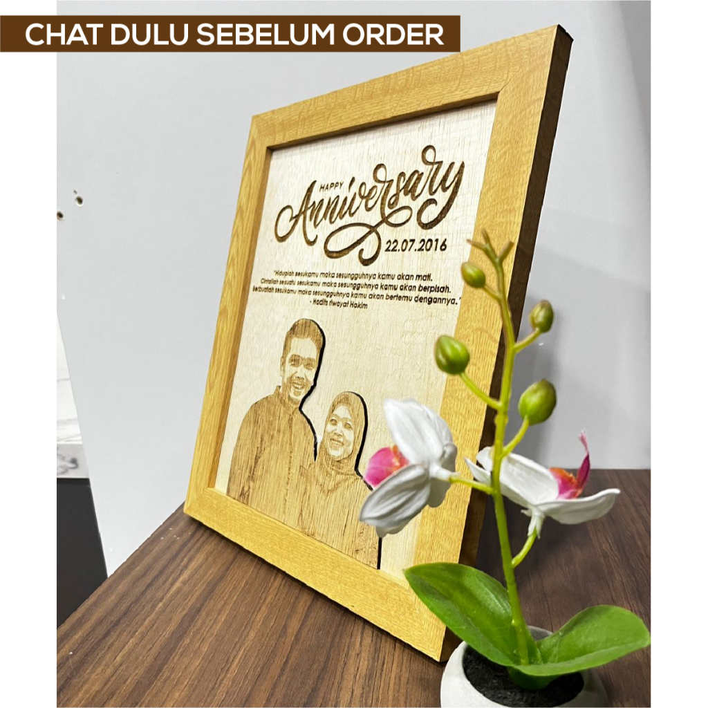 Frame Ukiran Kayu Custom Gambar & Teks | Hadiah Anniversary, Kahwin ...