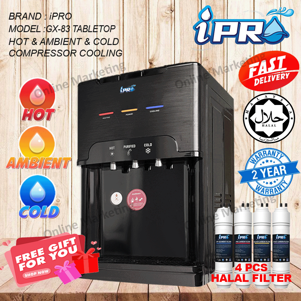IPRO GX83 Hot Normal Cold Mild Alkaline Water Dispenser with 4 Pcs ...