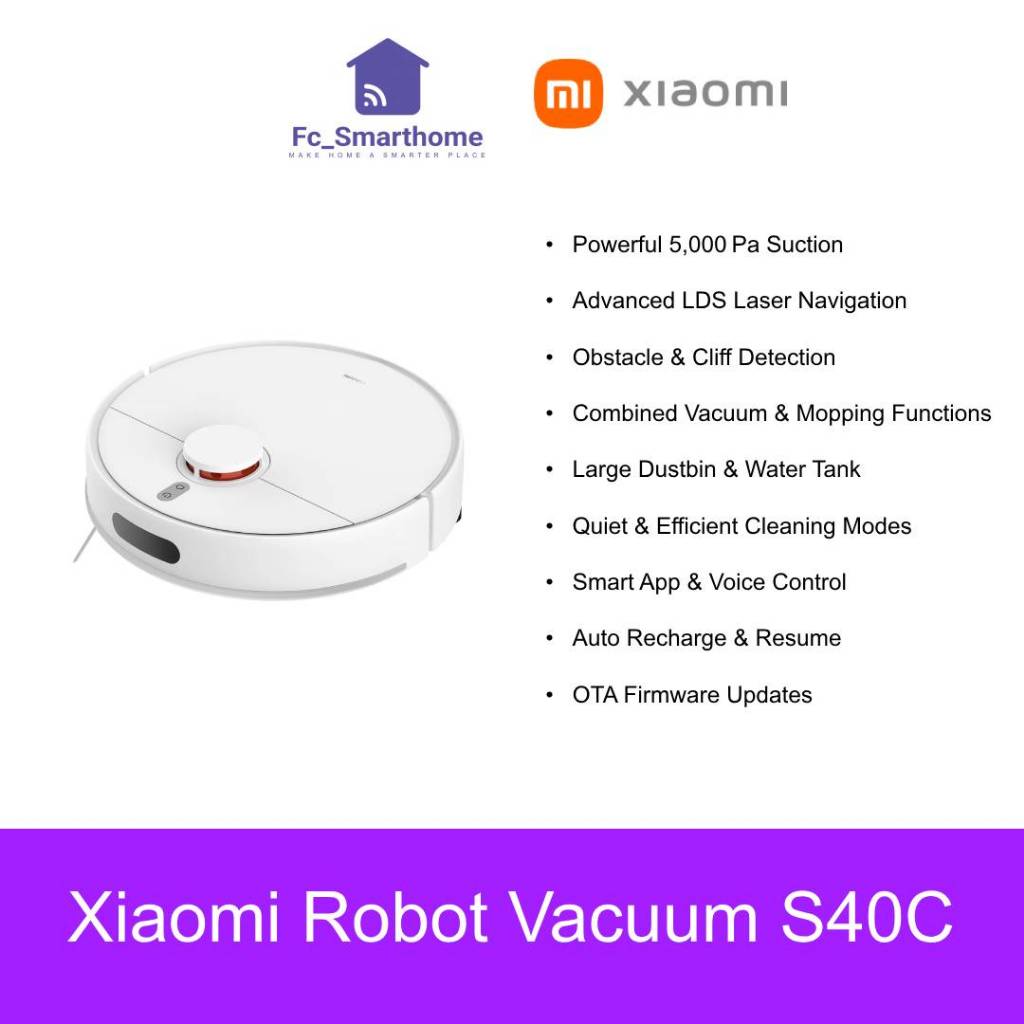 Xiaomi Robot Vacuum S40C | Powerful 5,000 Pa Suction | Advanced LDS ...