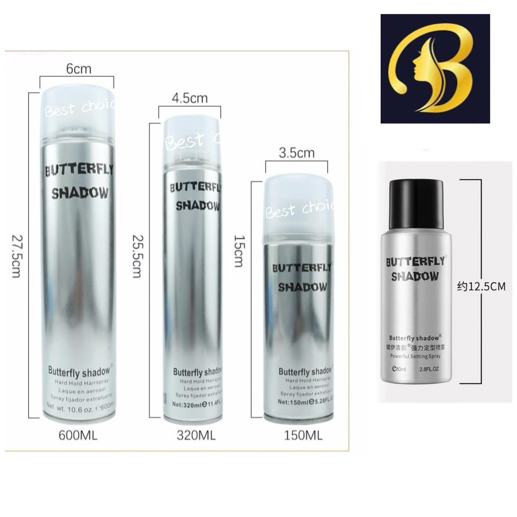 Butterfly Shadow Strong Hold Hair Spray (600ml/320ml/150ml/80ml) Rambut ...