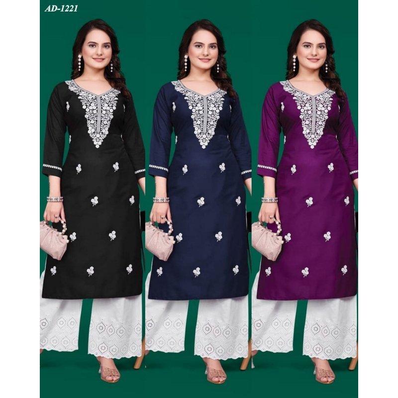 AD-1221~S TO 2XL~Exclusive Tesla Slub Embroidery Work Kurti | Shopee ...