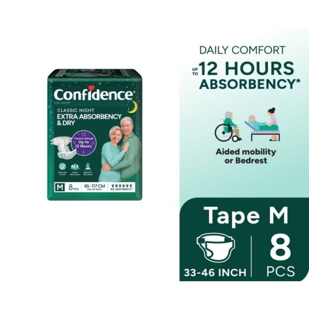 Confidence Classic Night Tape 𝗤𝘂𝗶𝗰𝗸 𝗗𝗿𝘆 𝗔𝗯𝘀𝗼𝗿𝗯𝗲𝗻𝗰𝘆 Adult Diaper M8/ L7 ...