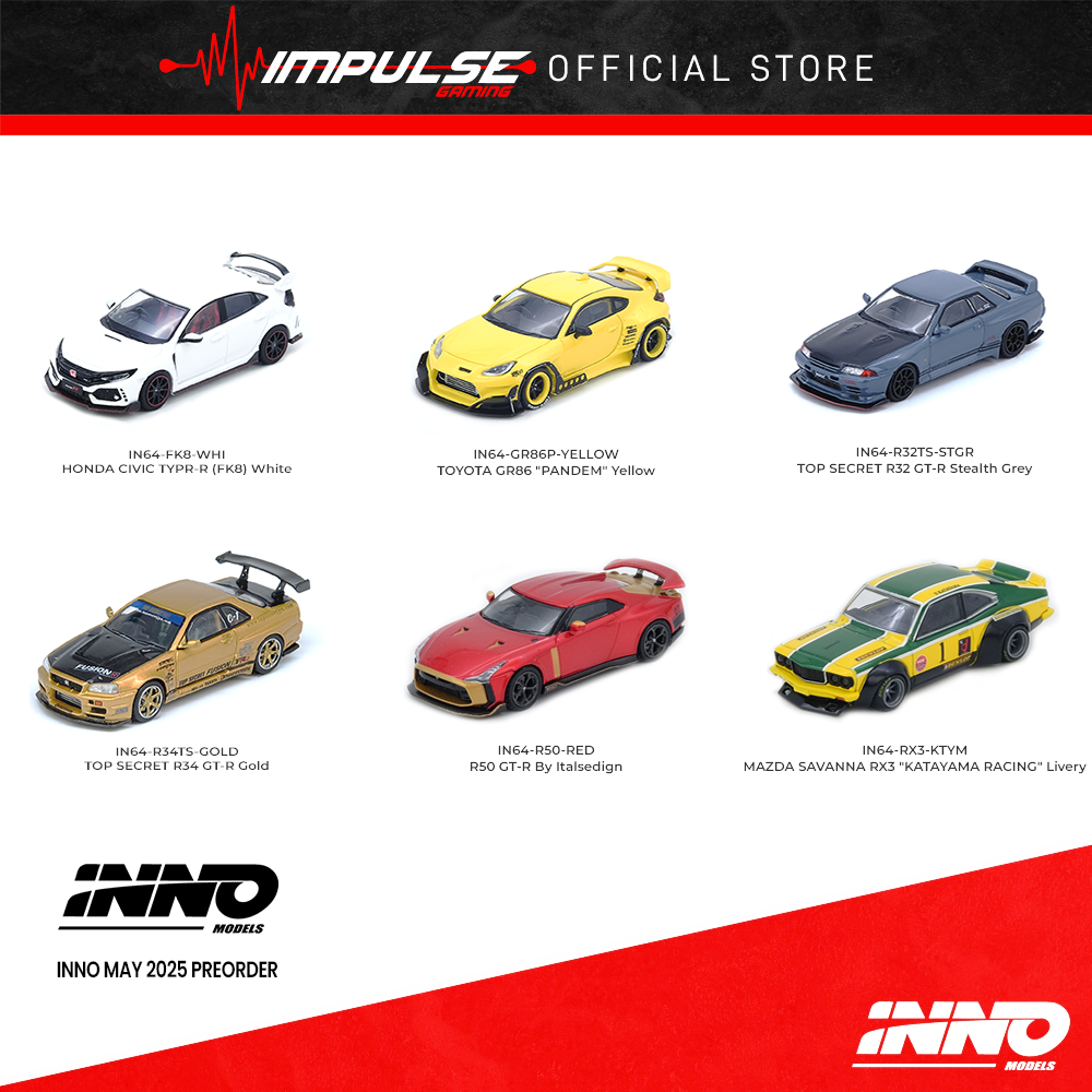 Inno64 1:64 GR86 Pandem / R32 Stealth Grey / Civic FK Type R / R34 GTR ...
