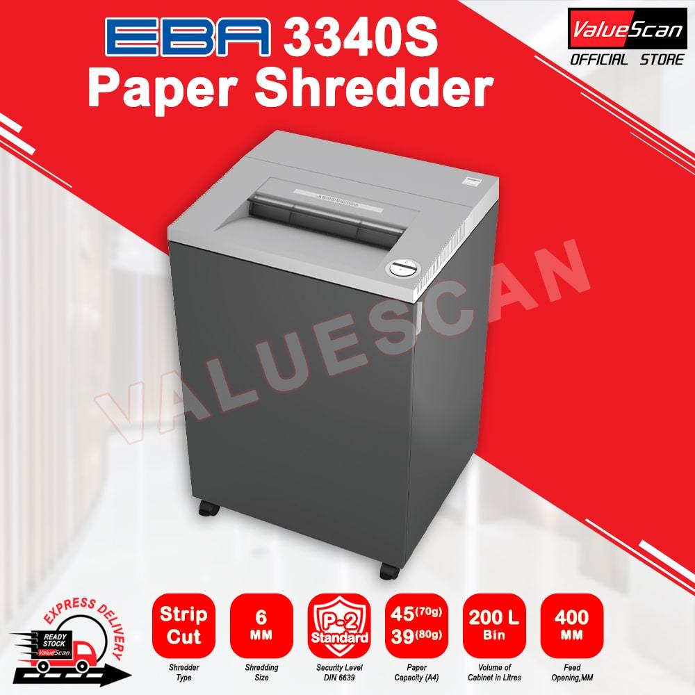 EBA 3340S Straight Cut Paper Shredder Machine / Strip Cut Document ...