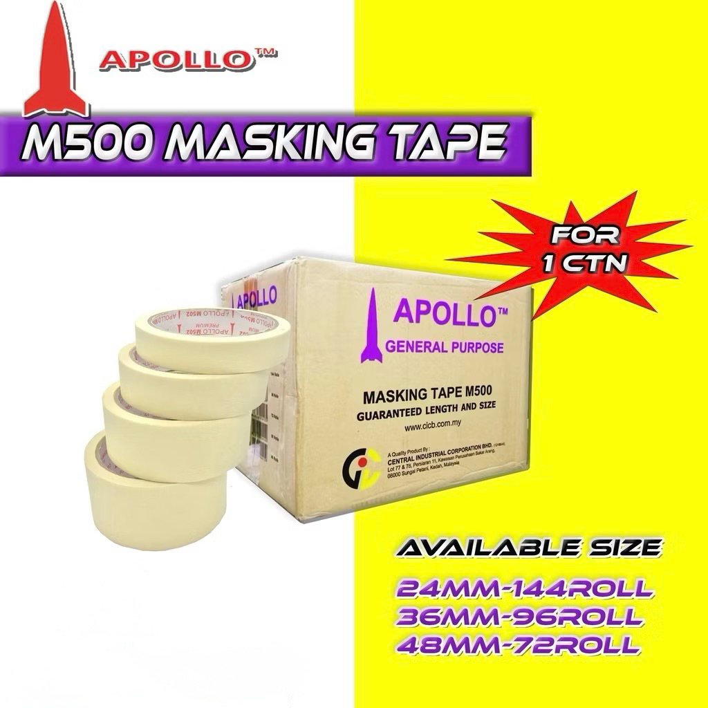 APOLLO MASKING TAPE M500 WHOLESALE CARTON 18 24 36 48MM | Shopee Malaysia