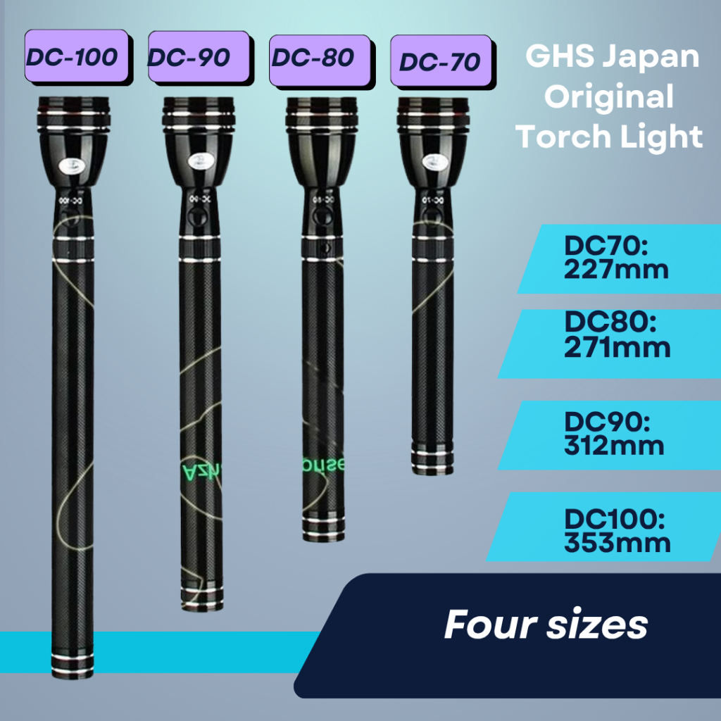 Original JAPAN Rechargeable LED Torch Light 4 sizes DC70 DC80 DC90 ...