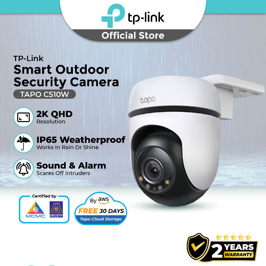 TP-Link Tapo C510W 2K Outdoor WiFi CCTV Camera | 360° Rotate, Color Night Vision, AI Tracking ...