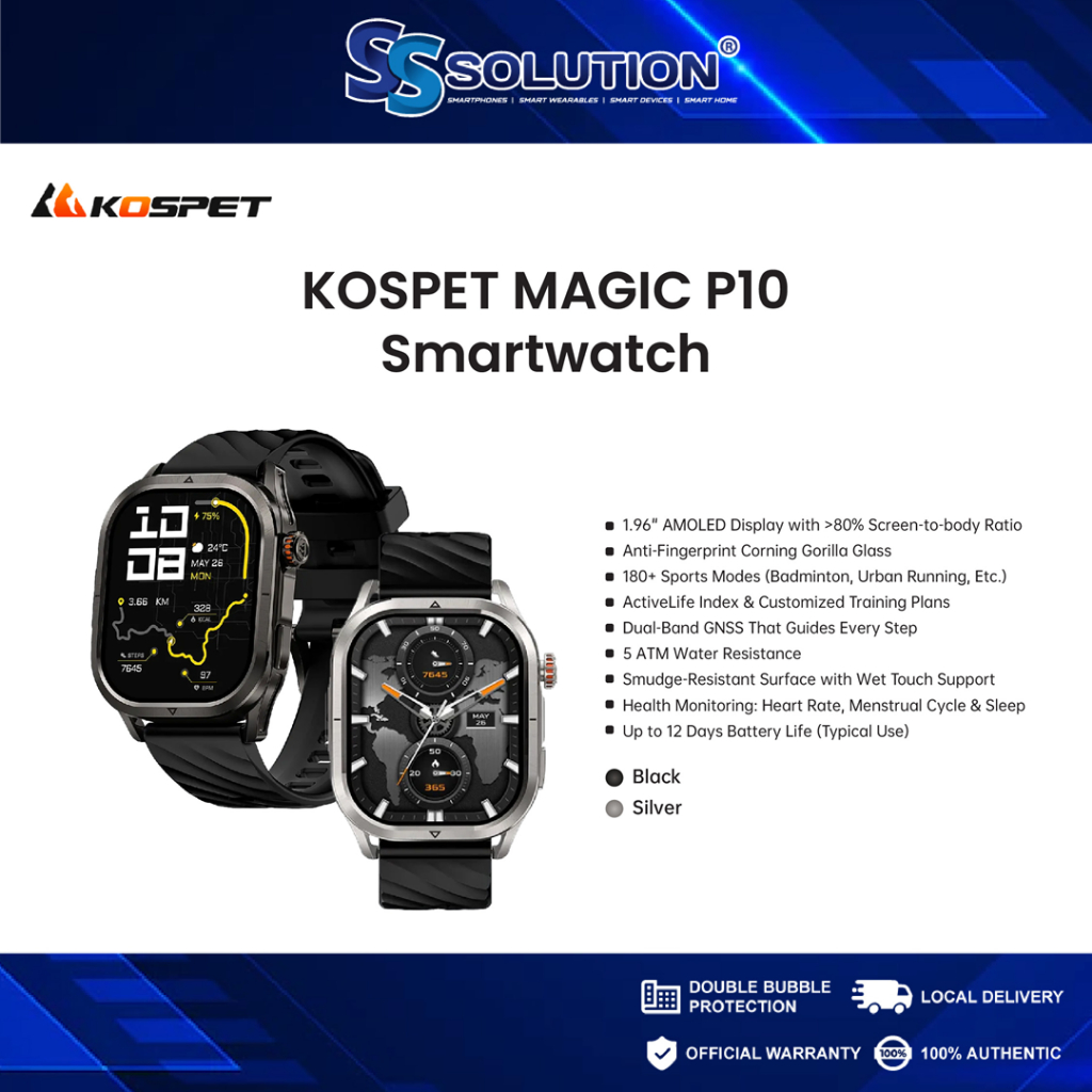 KOSPET MAGIC P10 Smartwatch | GPS | Gorilla Glass | 180+ Sports Modes ...