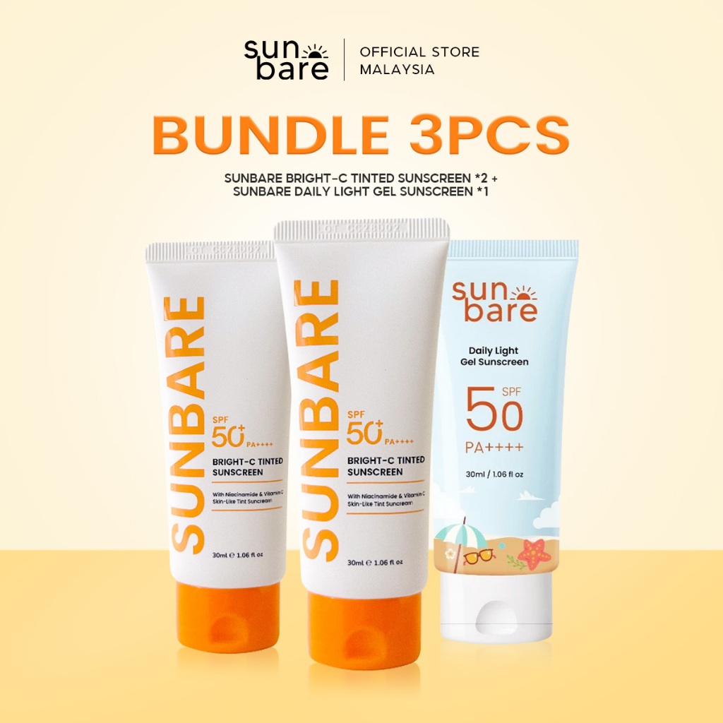 Sunbare Bright-C Tinted (2 Pcs) + Daily Light Gel Sunscreen SPF 50 PA ...