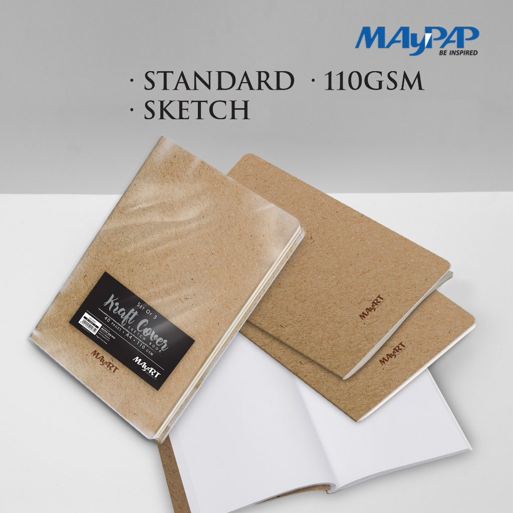MayArt DroiArte Kraft Cover Sketch Drawing Book 110gsm (3 In 1 Pack) A4 ...