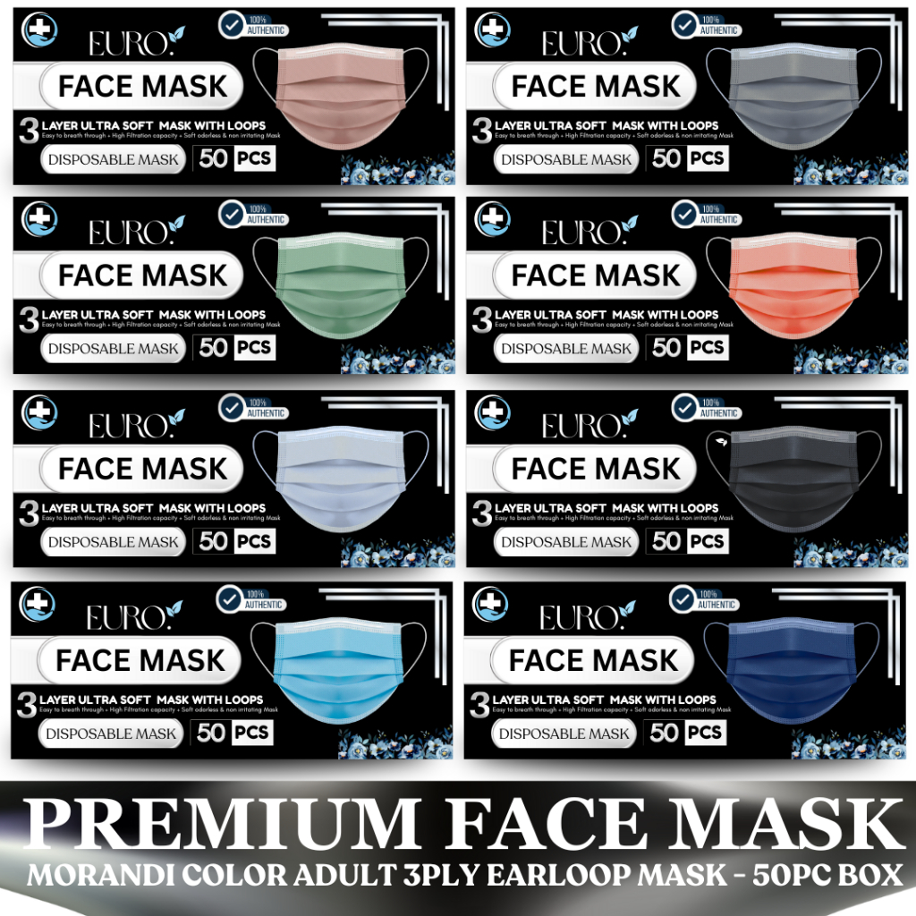 【𝟐𝟒𝐡𝐫𝐬 𝐒𝐡𝐢𝐩】EURO 3PLY Non Medical Face Mask 50pcs Medical Premium Grade ...