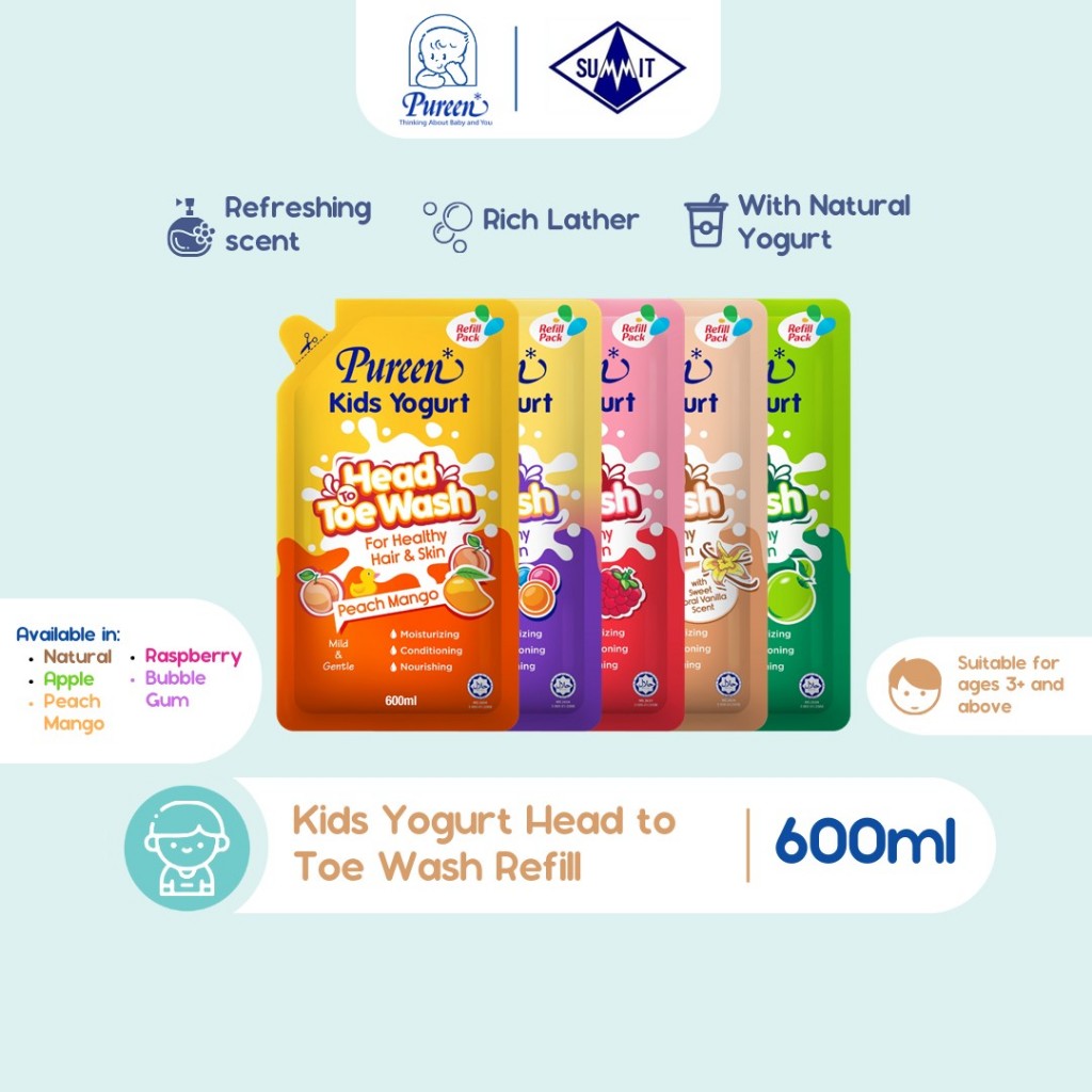 Pureen Kids Yogurt Head to Toe Wash [Refill Pack] (600ml) | Shopee Malaysia