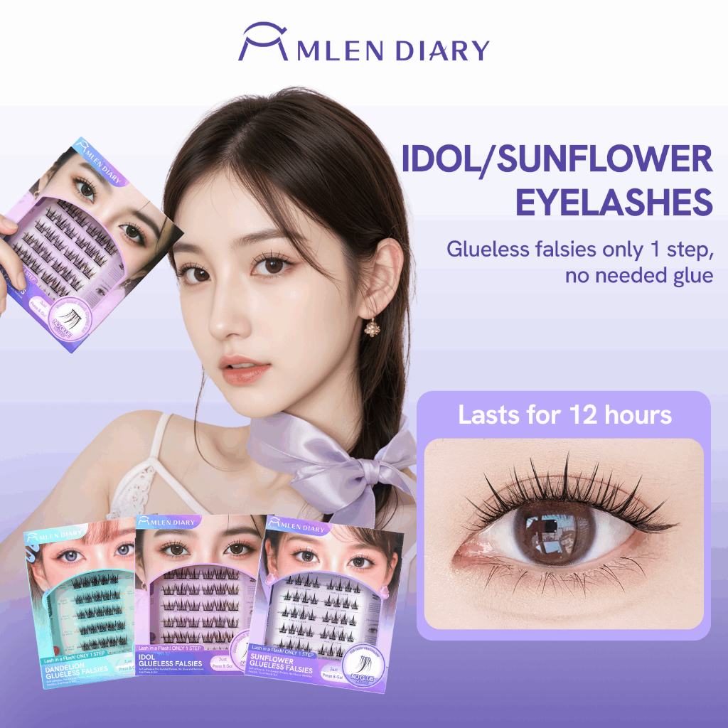 MLEN Diary Glueless False Eyelashes Natural Reusable Lightweight No ...