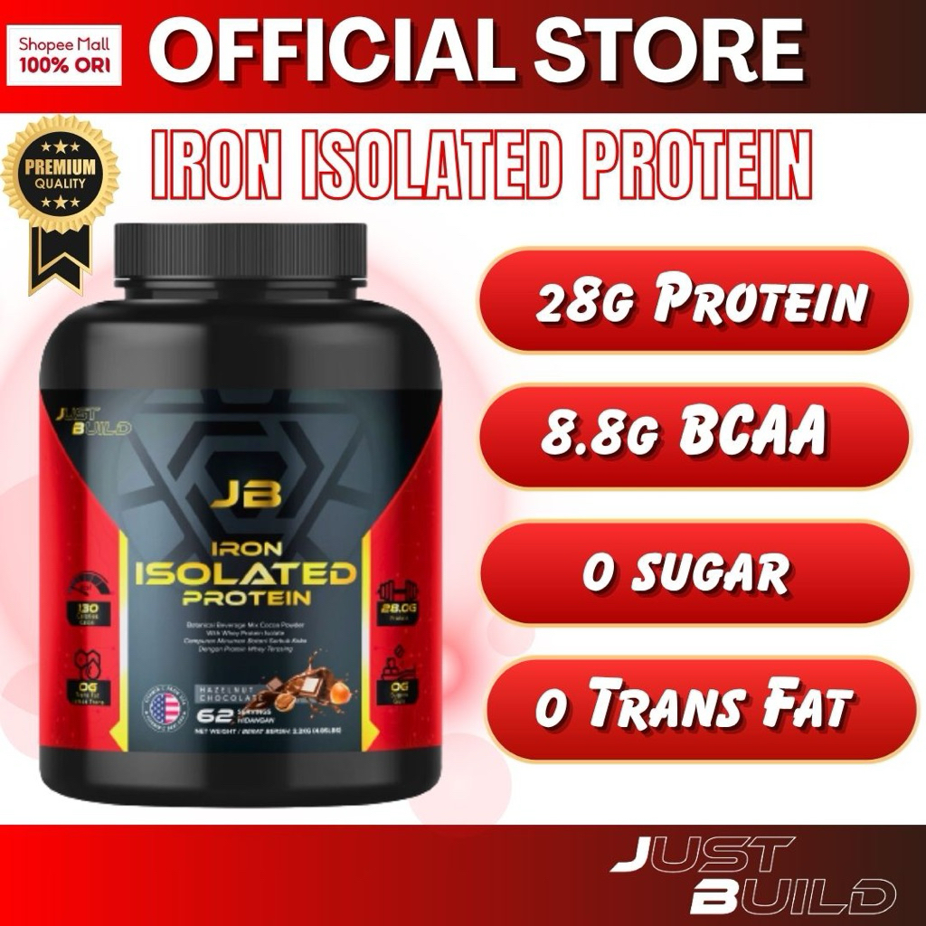 JB Just Build Iron Isolated Protein - Hazelnut Chocolate (2.2kg x 62 ...