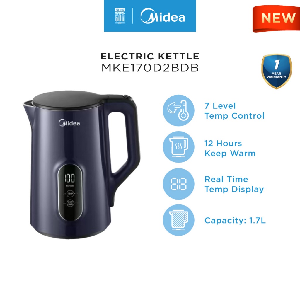 Midea MKE170D2BDB 1.7L Cool Touch Jug Kettle With LED Display | Shopee ...