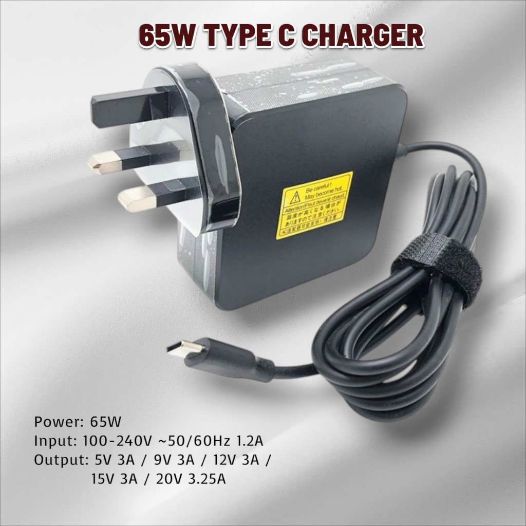 USB C/TYPE C 65W Power Adapter Laptop Charger Fast Charge PD Power ...