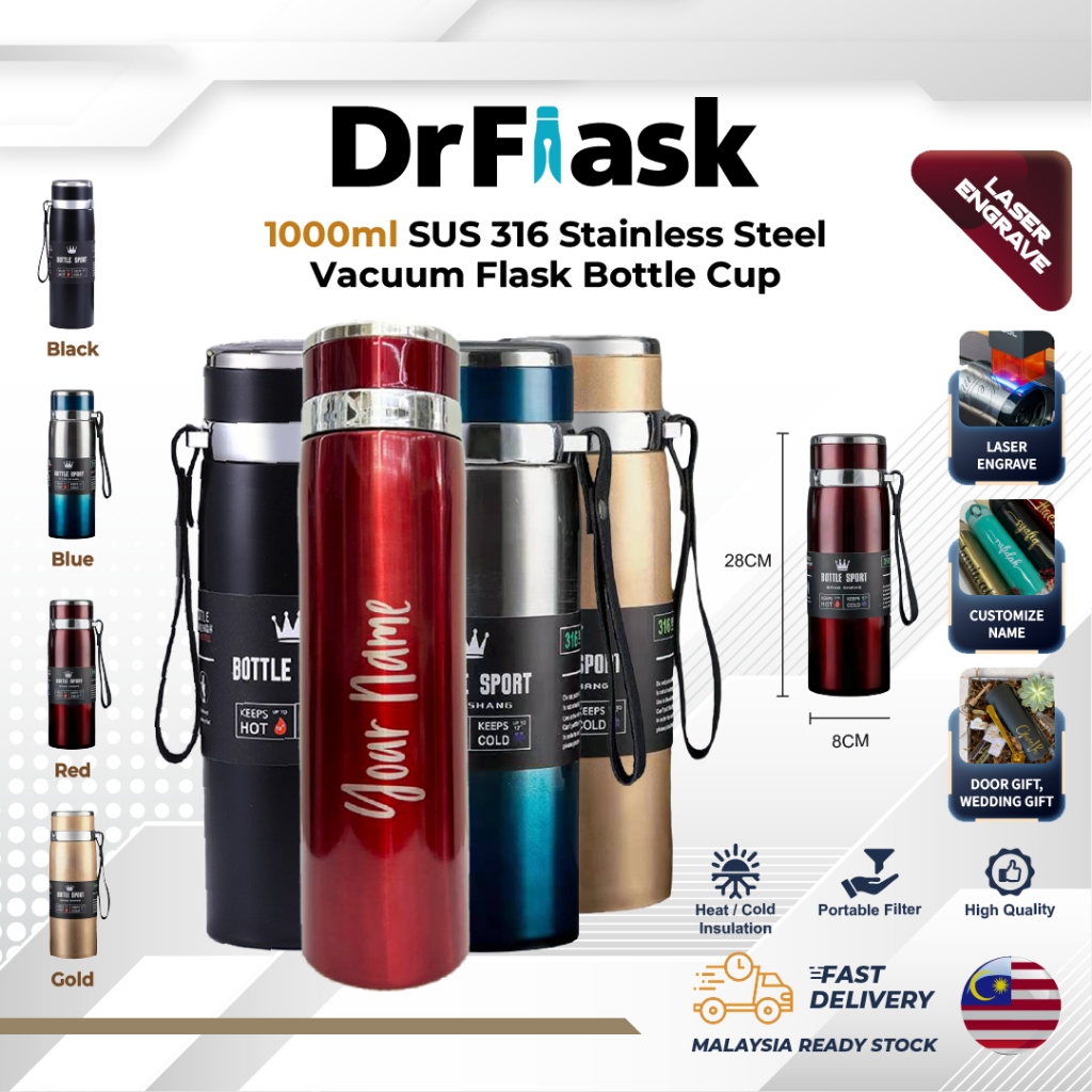 DrFlask 1000ml SUS 316 Stainless Steel Vacuum Flask Bottle Cup 316 ...