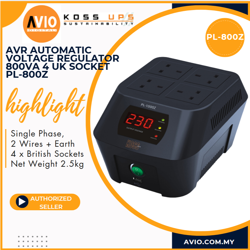 Koss 800VA AVR Automatic Voltage Regulator 4 UK 3 Pin Socket 1 USB ...