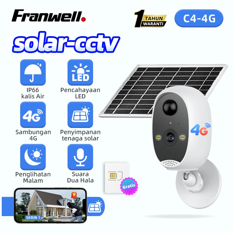 Franwell/V380 C4 Solar 4G SIM CCTV Wireless Outdoor Waterproof Night ...