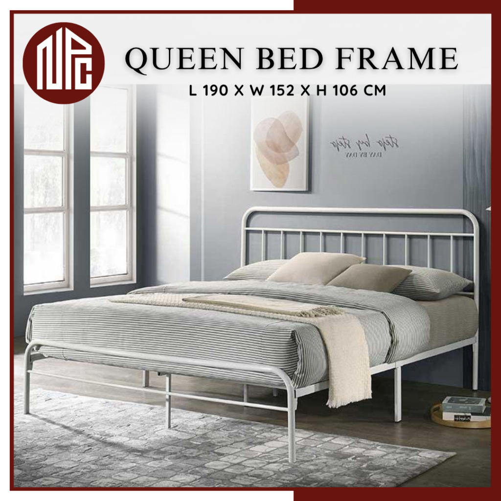 NPC 5ft Queen Katil Besi / Queen Size White Metal Bedframe / Powder ...
