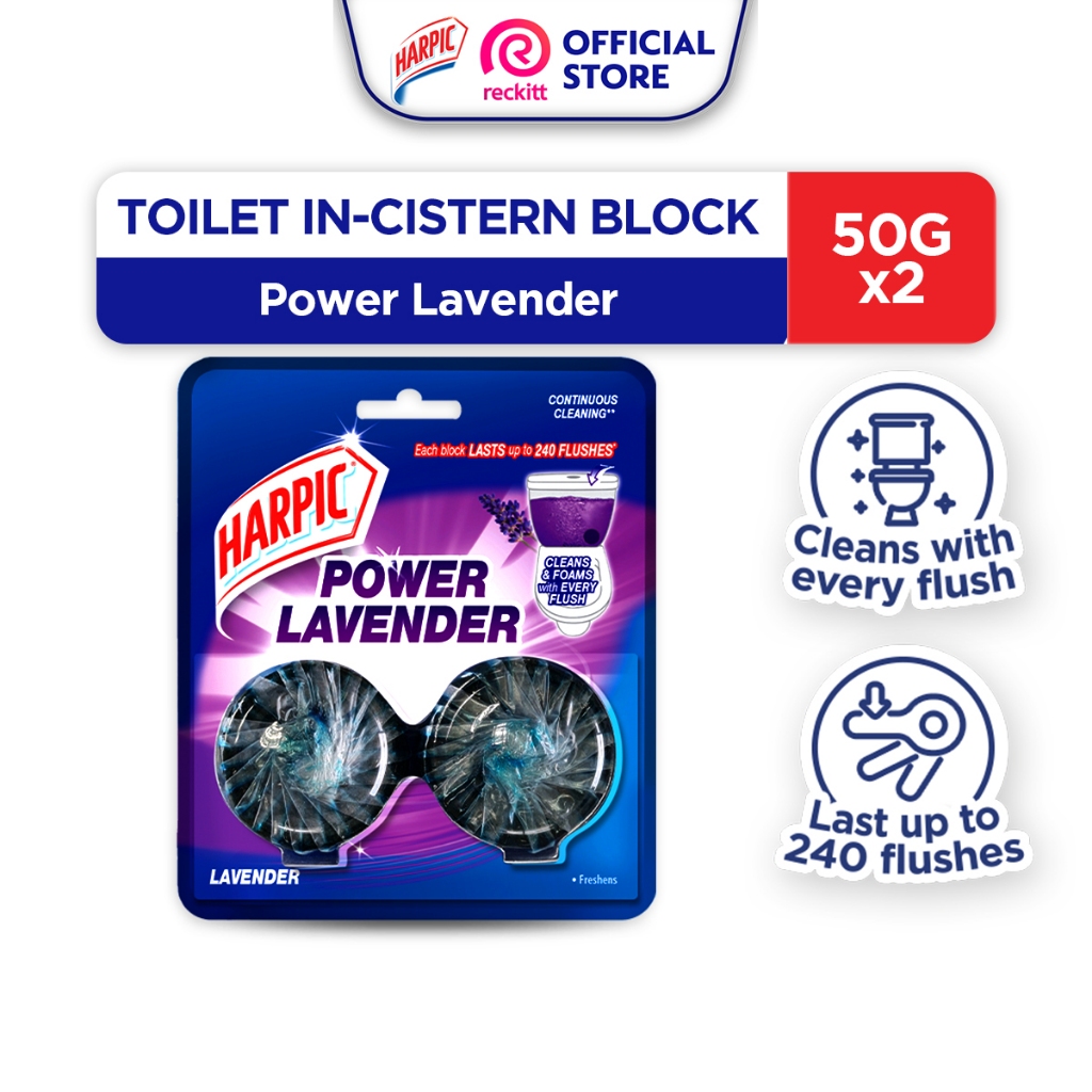 Harpic Power Flushmatic Lavender Toilet Block (50g x 2) [Value Pack ...