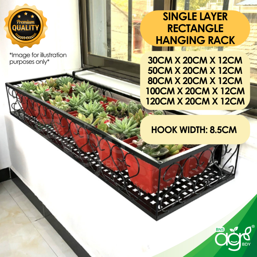 [S] AgroBuddy Rak Besi Gantung Pasu Bunga | Single Layer Rectangular ...