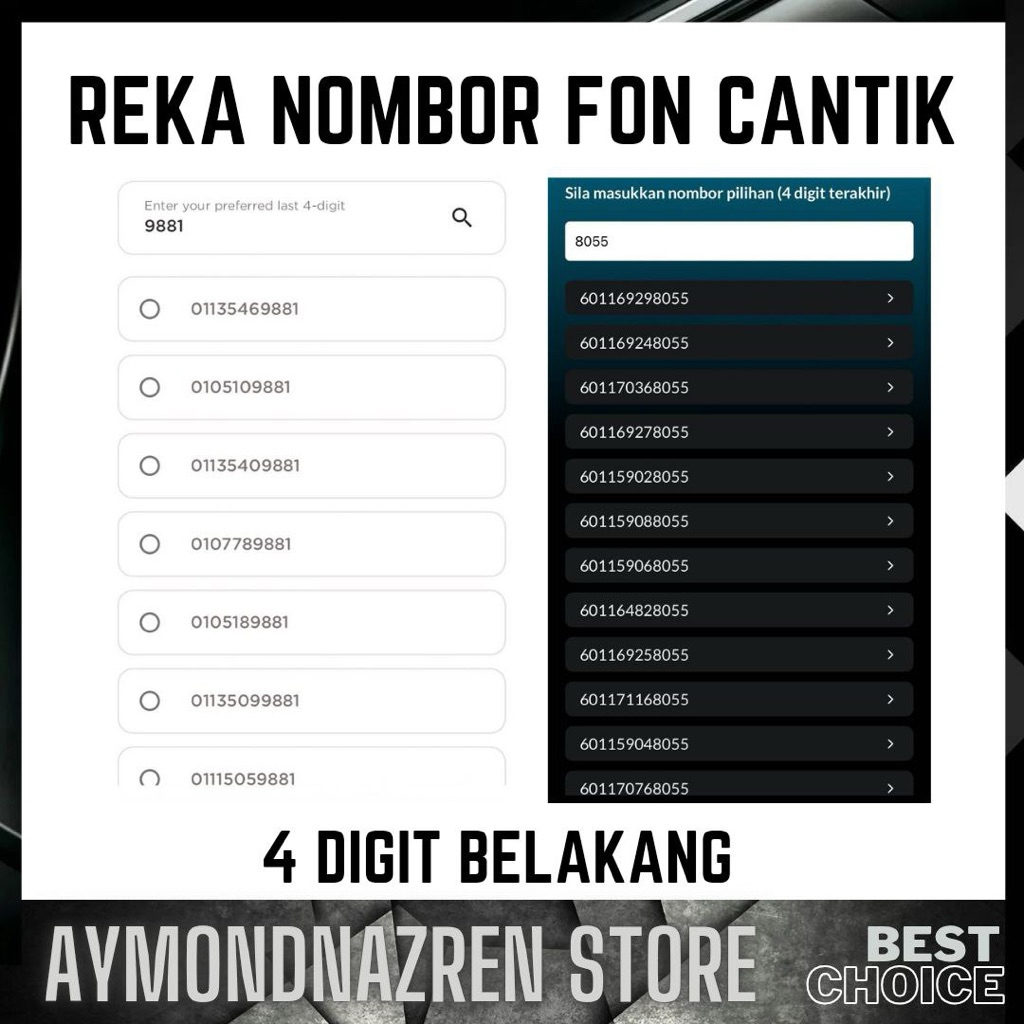 REKA CUSTOM NOMBOR TELEFON HANDPHONE HP 4 DIGIT NOMBOR HP VIP SPECIAL DIGI MAXIS TUNETALK ...