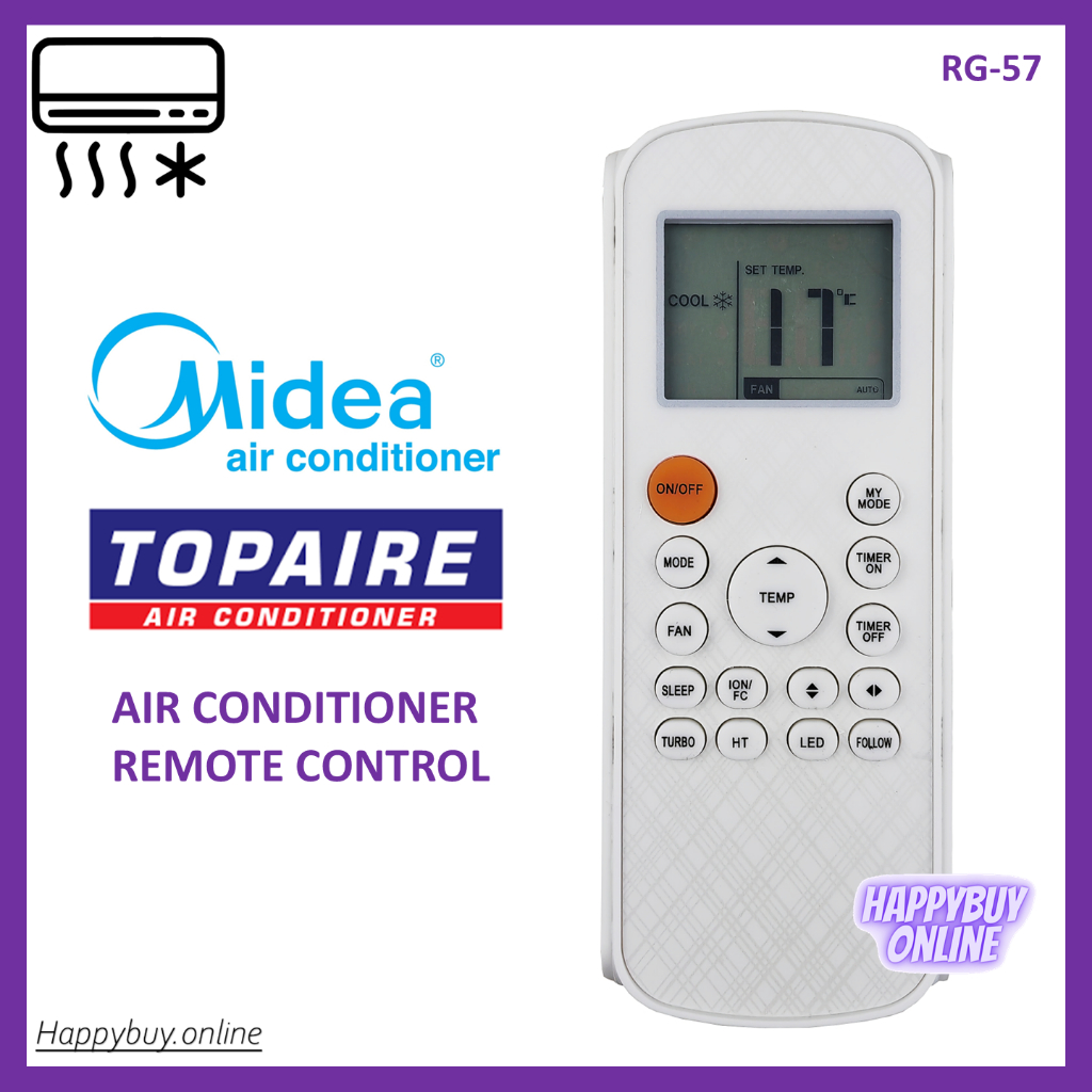 Midea/ Topaire Air Cond Aircond Air Conditioner Remote Control RG-57 ...