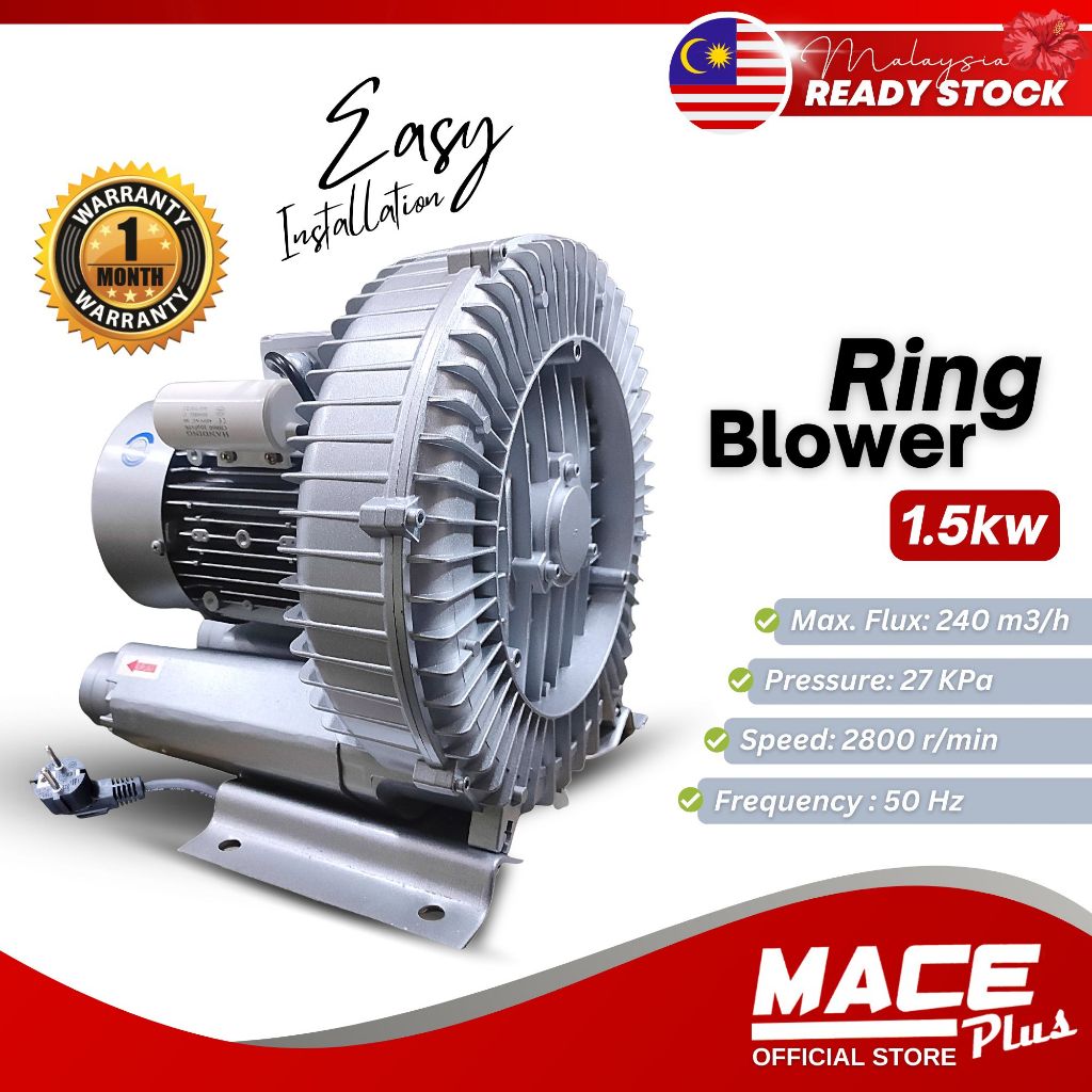 High Pressure Ring Blower 1.5KW 220V Vacuum Industrial Blower Fan ...