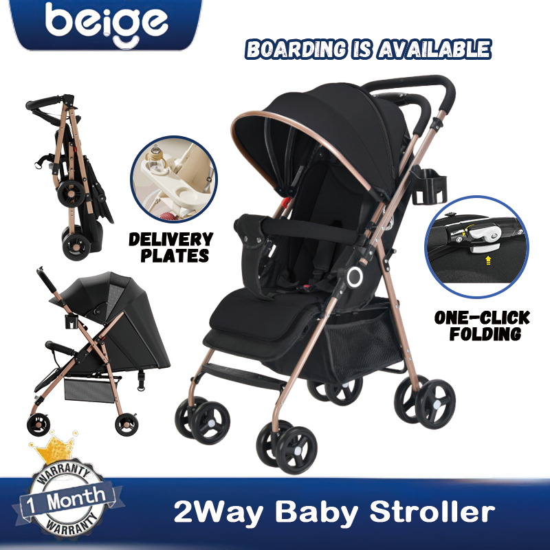 Beige 2 way Stroller baby Foldable stroller Compact Stroller Compact Stroller Can sit or lie ...