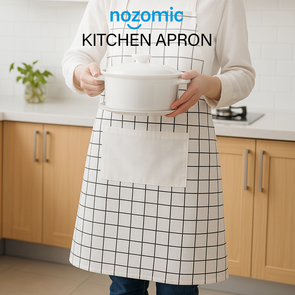 Waterproof Kitchen Apron Hitam with Pockets Barista Apron Hanging Neck ...